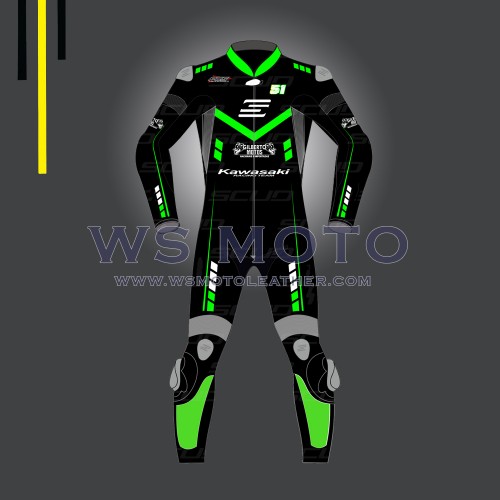 Customized Kawasaki Racing Suit Leathers 2 piece Racing Cowhide Suit
