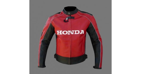 Honda Red Unique Wing Motorcycle/Motorbike Racing-Cowhide-Leather-Jacket